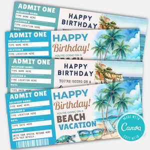 Customizable Beach Vacation Gift Ticket | Surprise Trip Boarding Pass ...