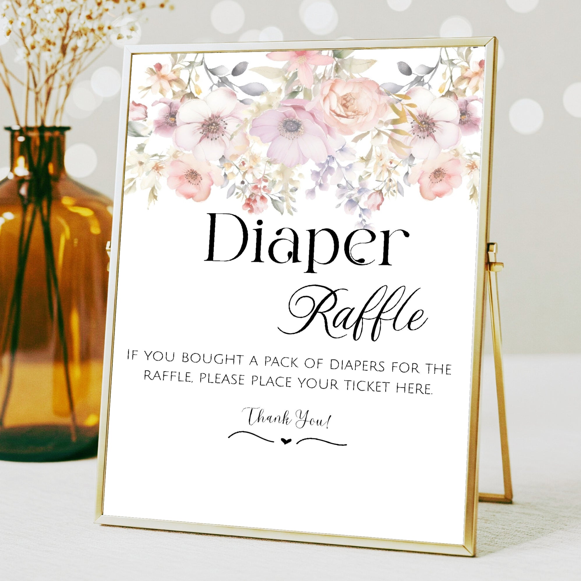 DIY Wildflower Diaper Raffle Ticket and Sign | Baby in Bloom Shower ...