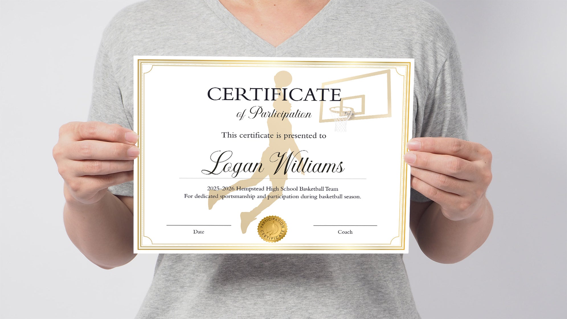 Customizable Basketball Participation Certificate Template for Boys ...
