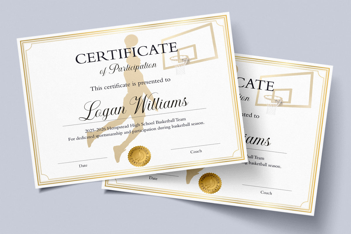 Customizable Basketball Participation Certificate Template for Boys ...