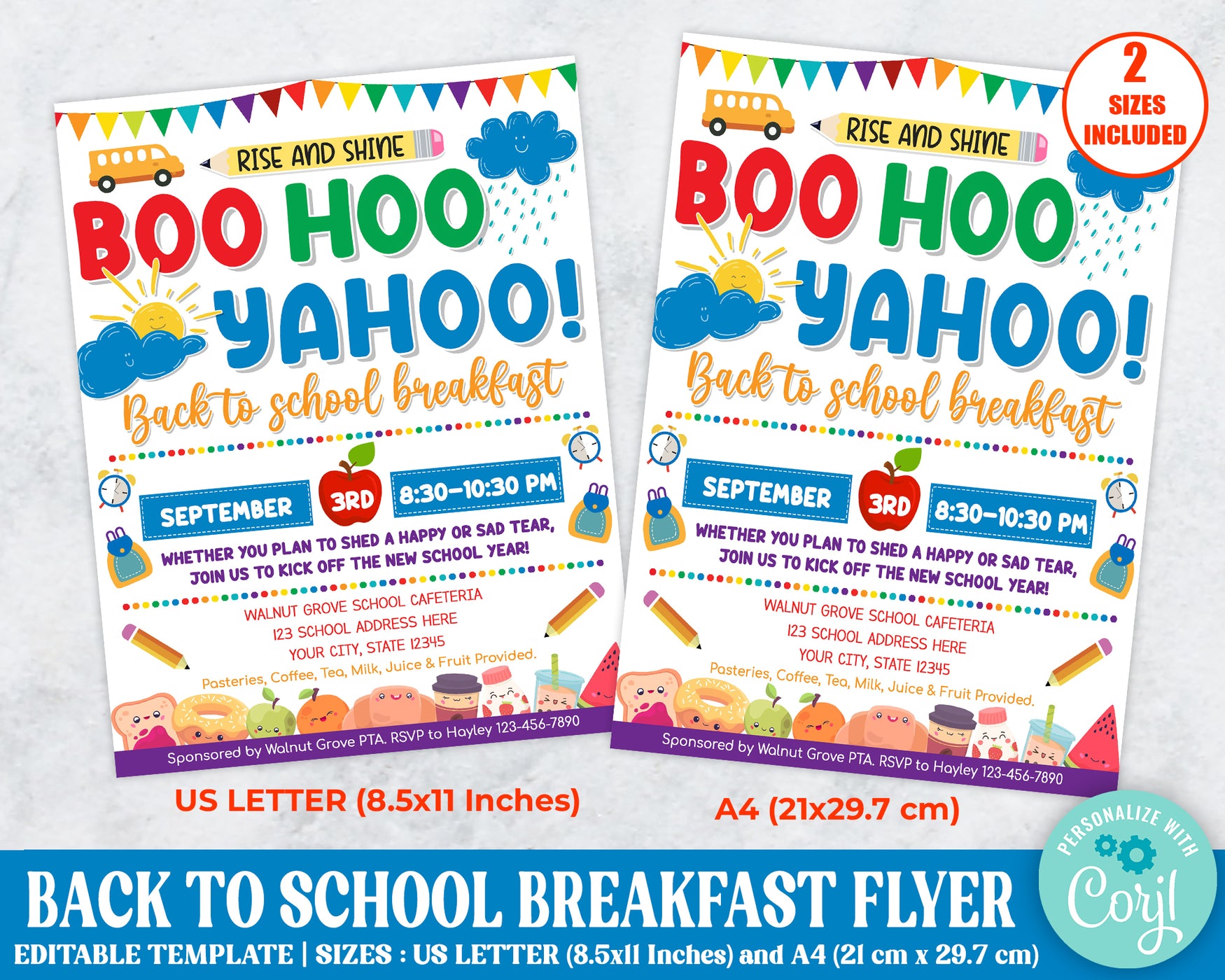 DIY Boo Hoo Yahoo Flyer Template | Back To School Breakfast Flyer ...