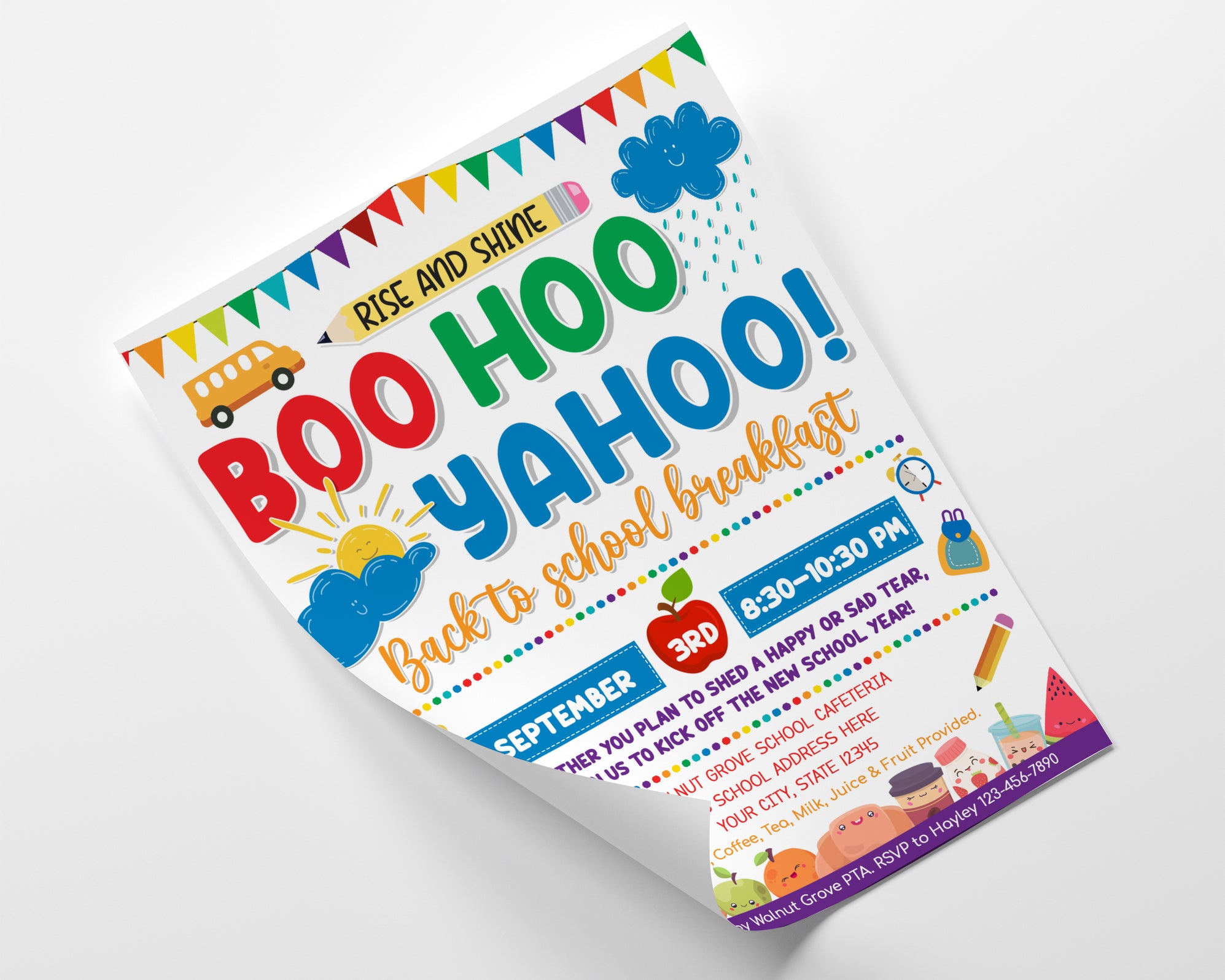 DIY Boo Hoo Yahoo Flyer Template | Back To School Breakfast Flyer ...