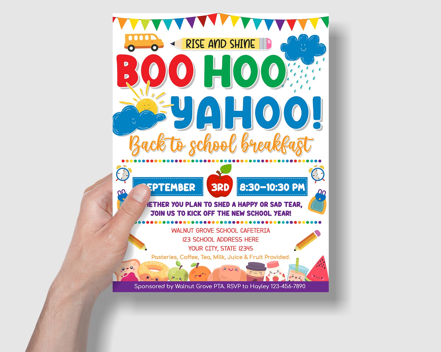 DIY Boo Hoo Yahoo Flyer Template | Back To School Breakfast Flyer ...