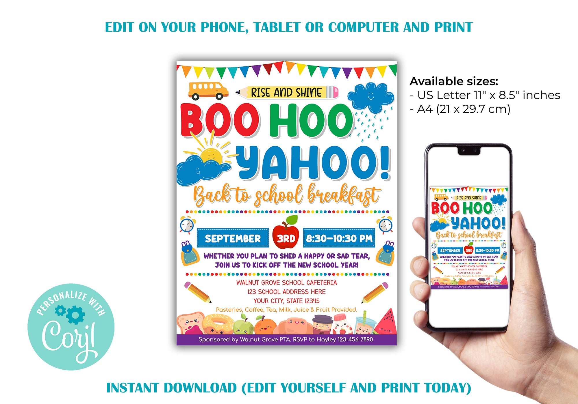 DIY Boo Hoo Yahoo Flyer Template | Back To School Breakfast Flyer ...