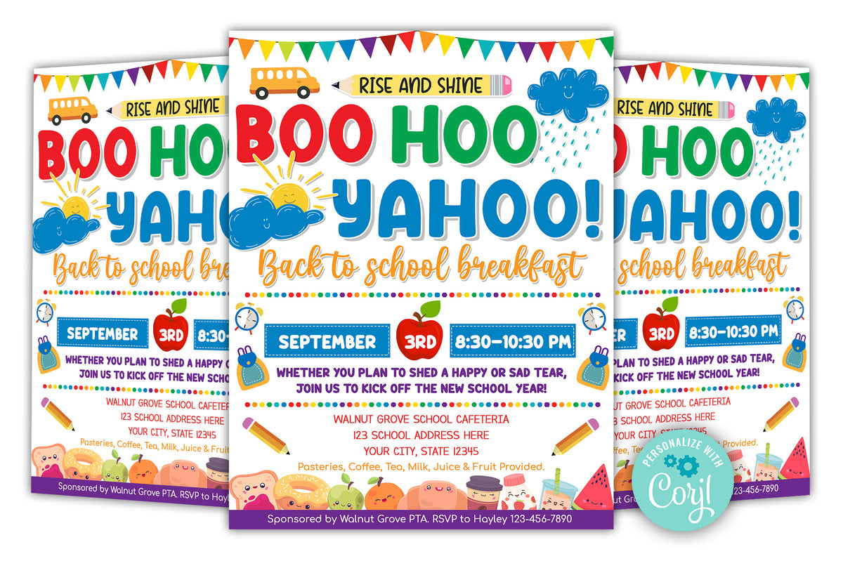DIY Boo Hoo Yahoo Flyer Template | Back To School Breakfast Flyer ...