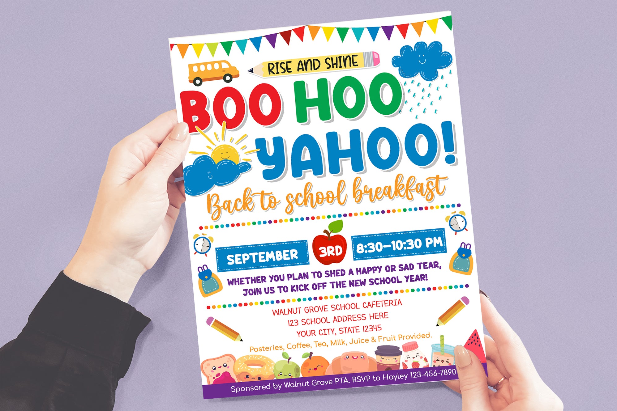 DIY Boo Hoo Yahoo Flyer Template | Back To School Breakfast Flyer ...