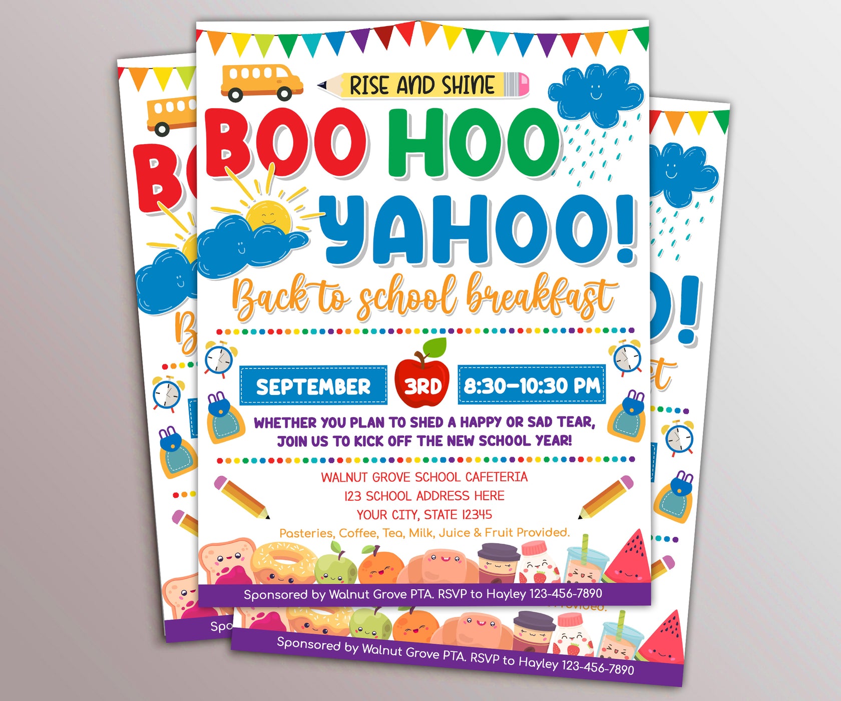 DIY Boo Hoo Yahoo Flyer Template | Back To School Breakfast Flyer Poster - Posh Park
