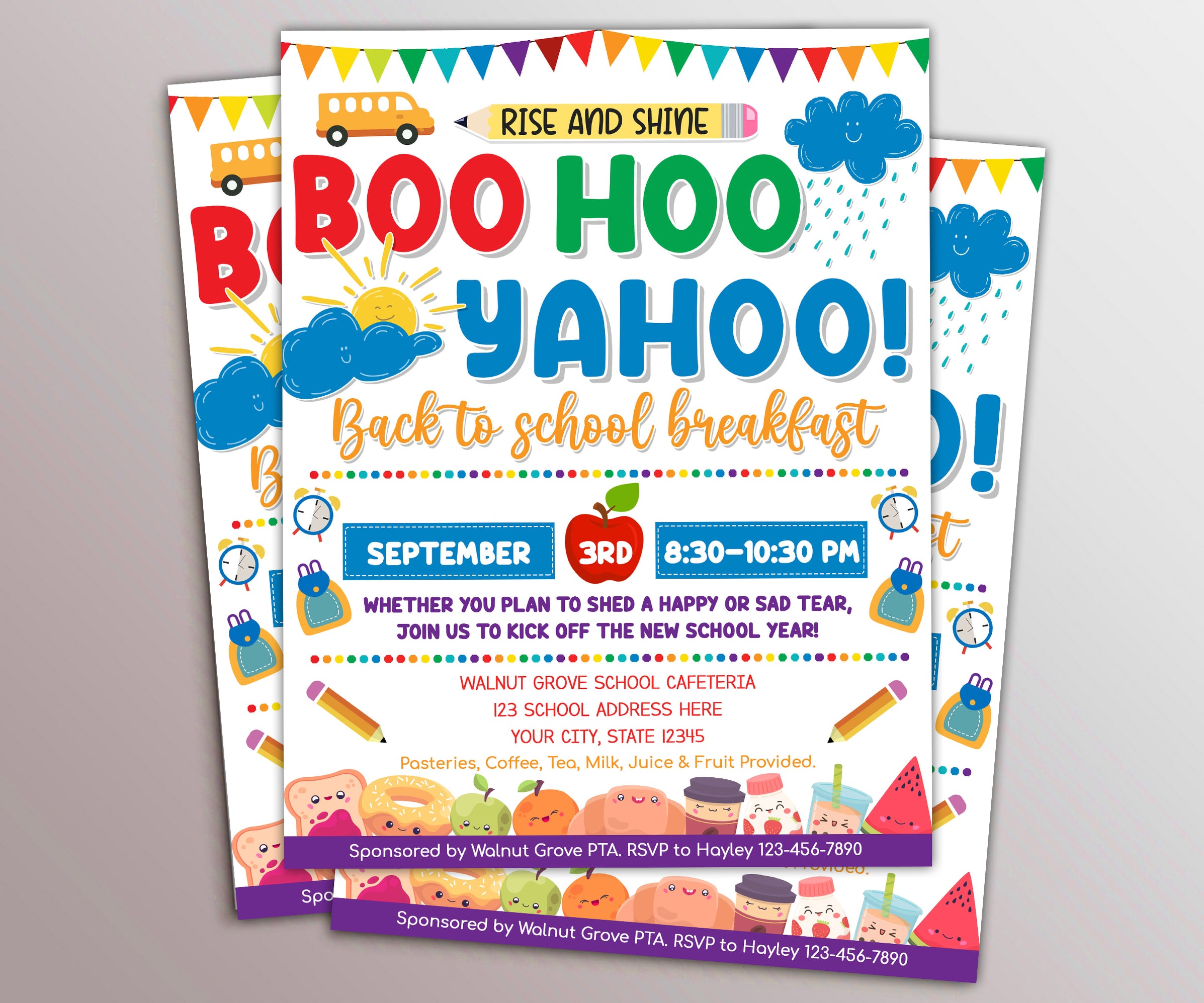 DIY Boo Hoo Yahoo Flyer Template | Back To School Breakfast Flyer ...