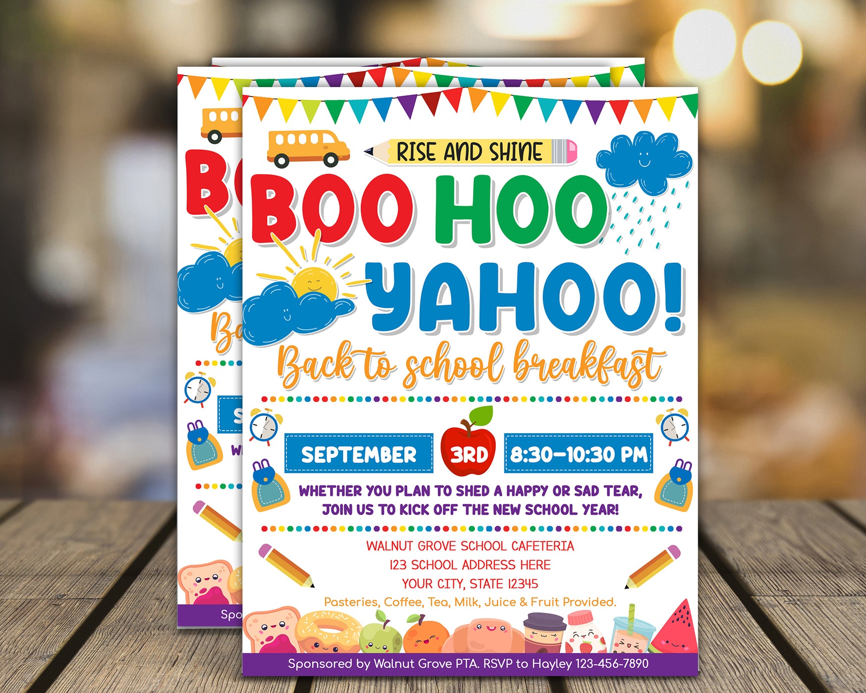 DIY Boo Hoo Yahoo Flyer Template | Back To School Breakfast Flyer ...