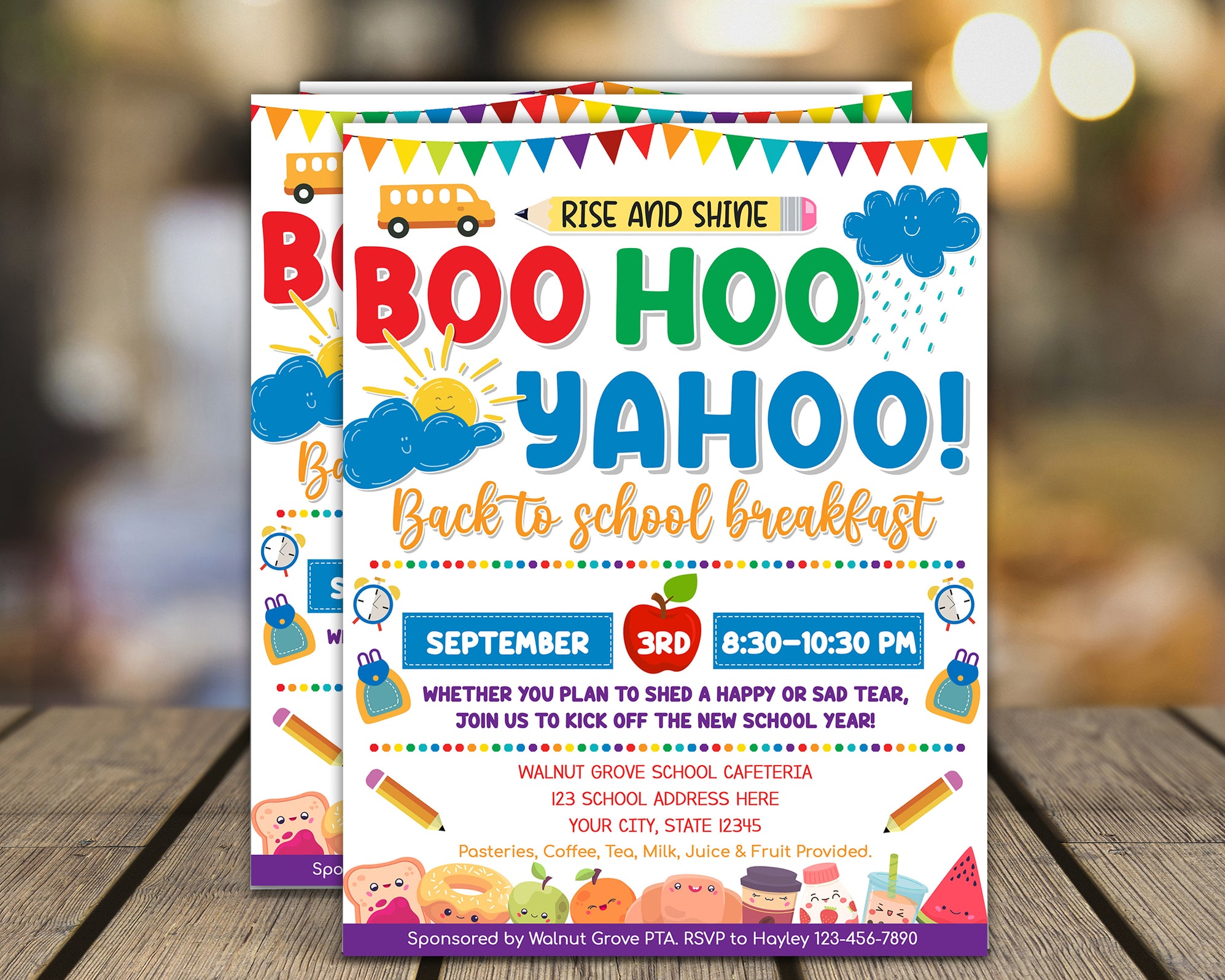 DIY Boo Hoo Yahoo Flyer Template | Back To School Breakfast Flyer ...