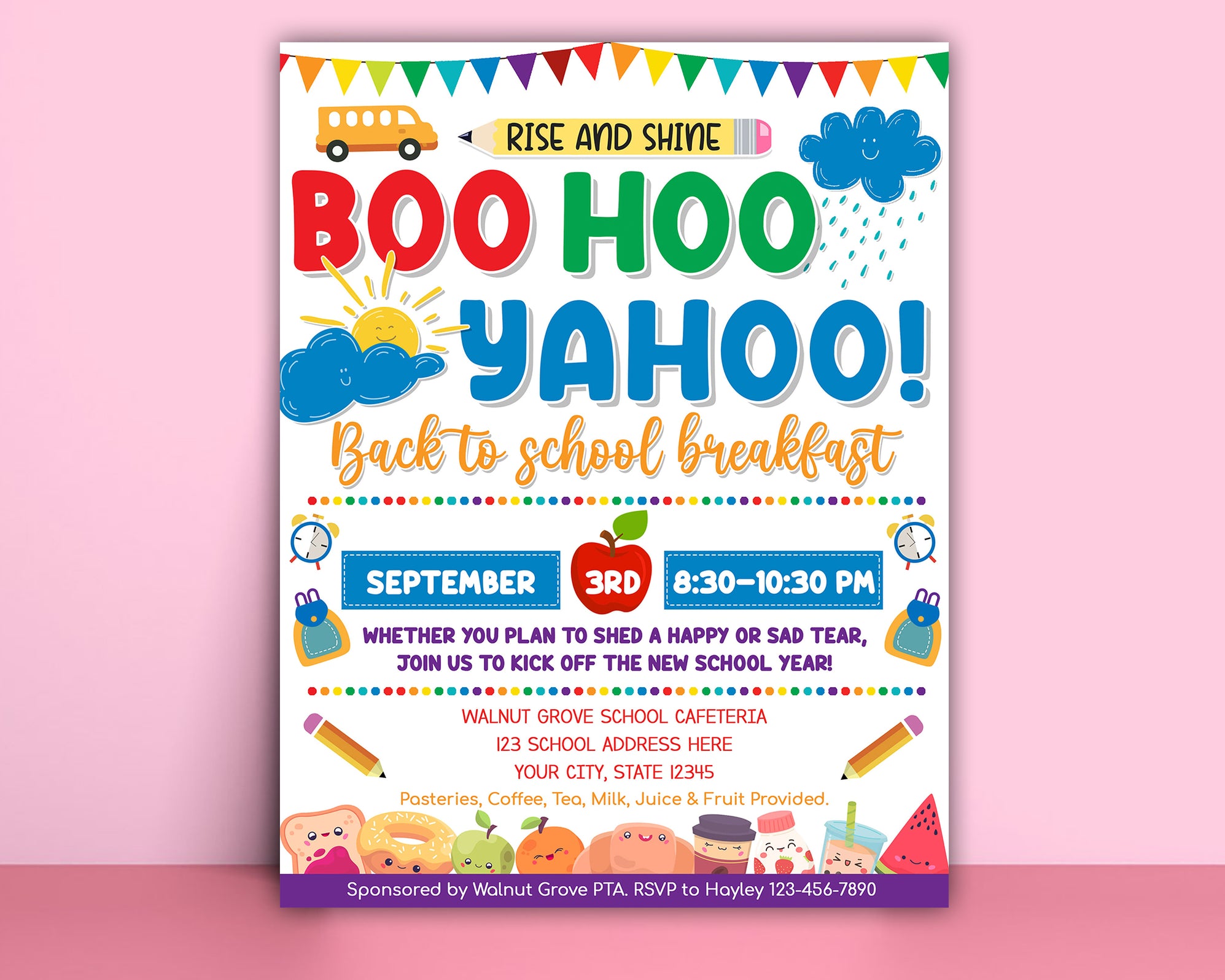 DIY Boo Hoo Yahoo Flyer Template | Back To School Breakfast Flyer ...