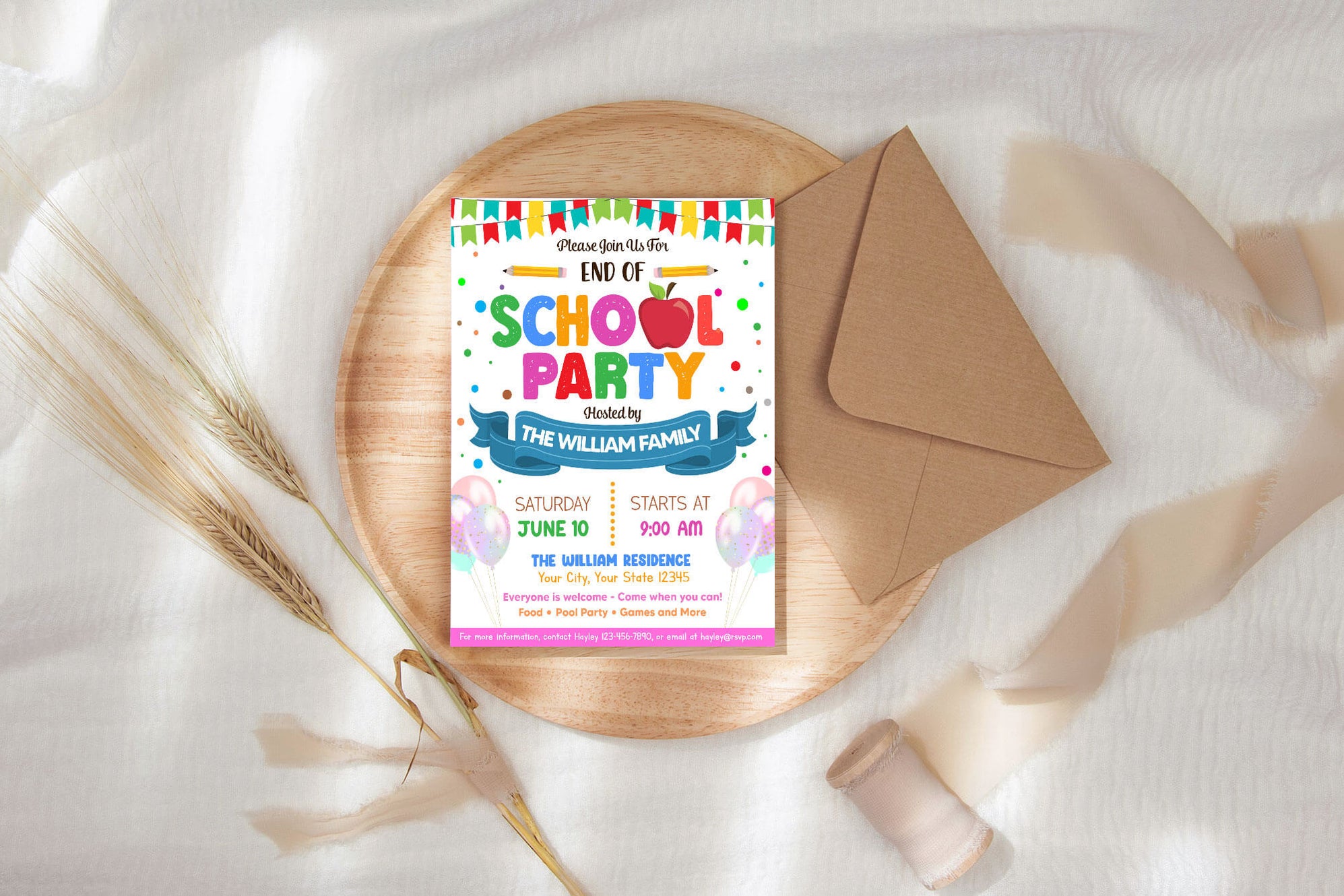 DIY End of School Party Invitation Template | End of School Year Summer ...
