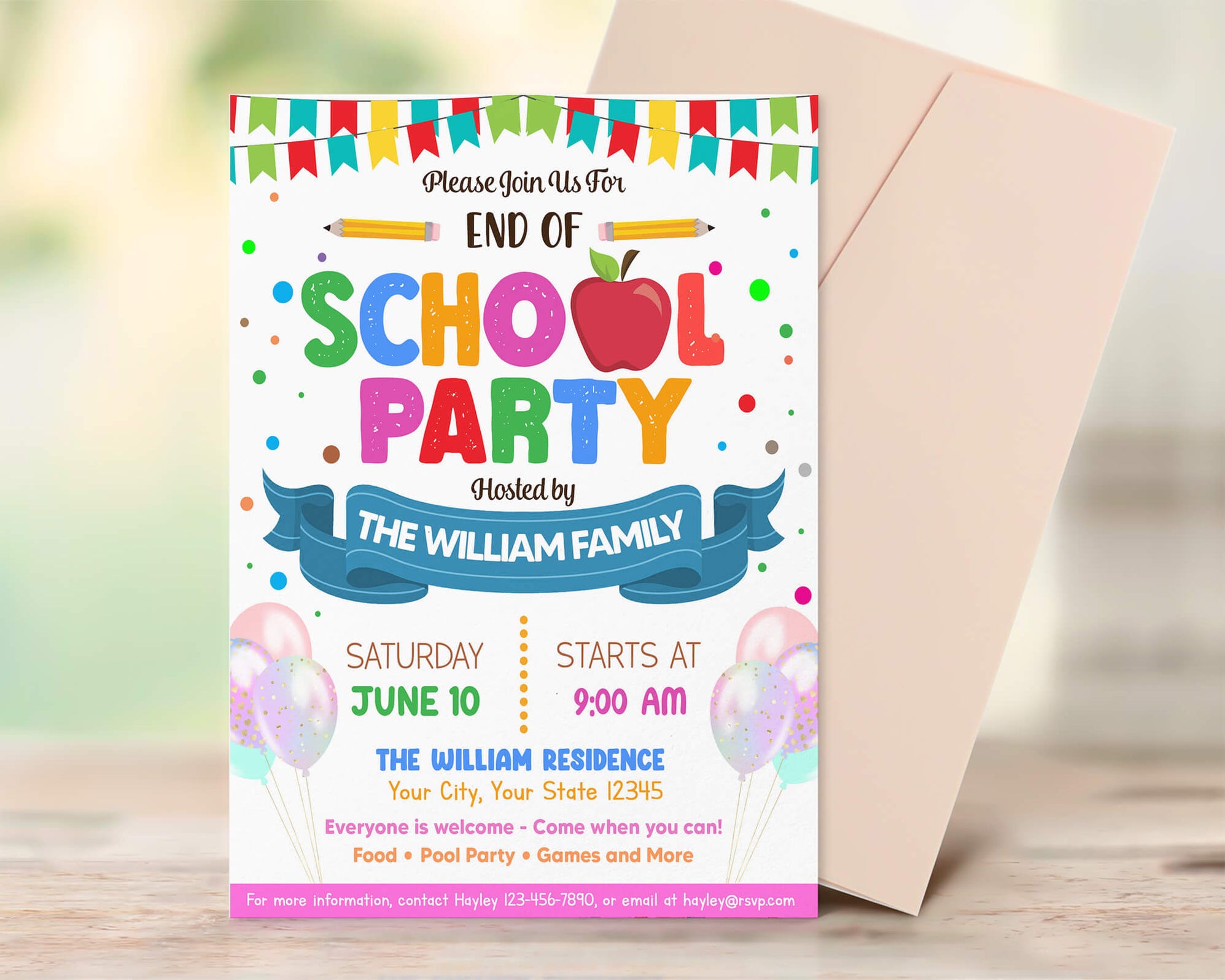 DIY End of School Party Invitation Template | End of School Year Summer ...