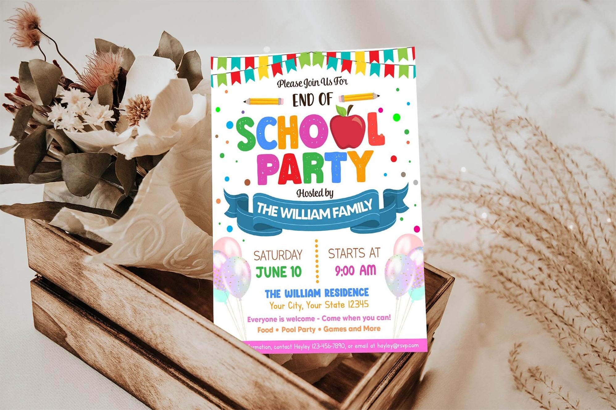 DIY End of School Party Invitation Template | End of School Year Summer ...