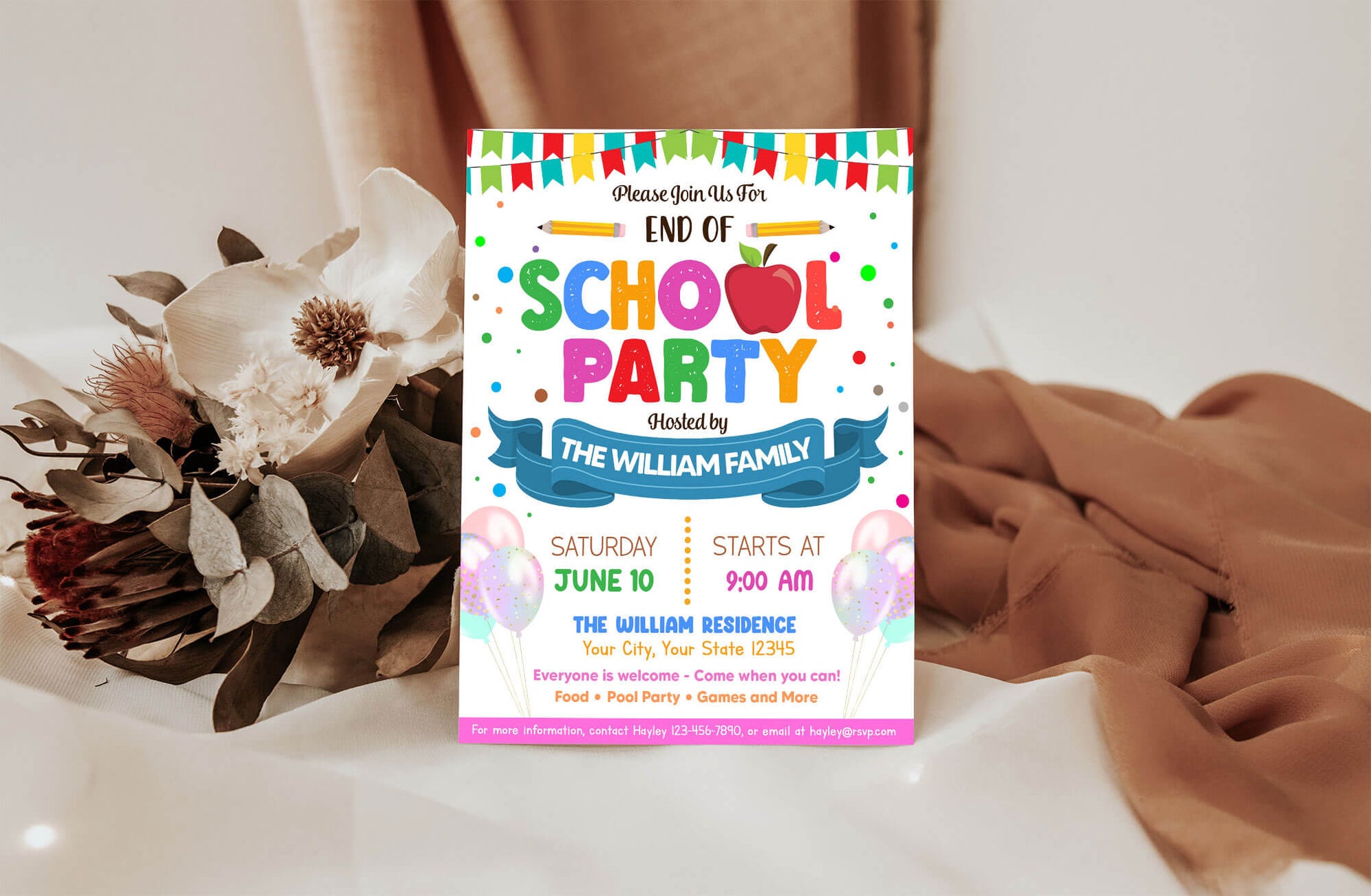 DIY End of School Party Invitation Template | End of School Year Summer ...