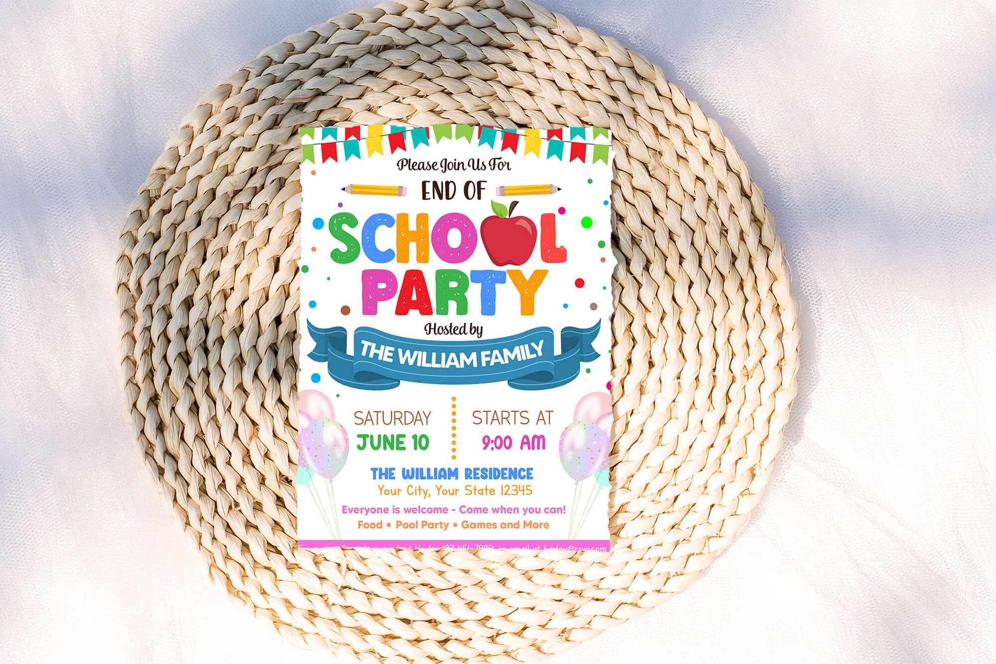 DIY End of School Party Invitation Template | End of School Year Summer ...