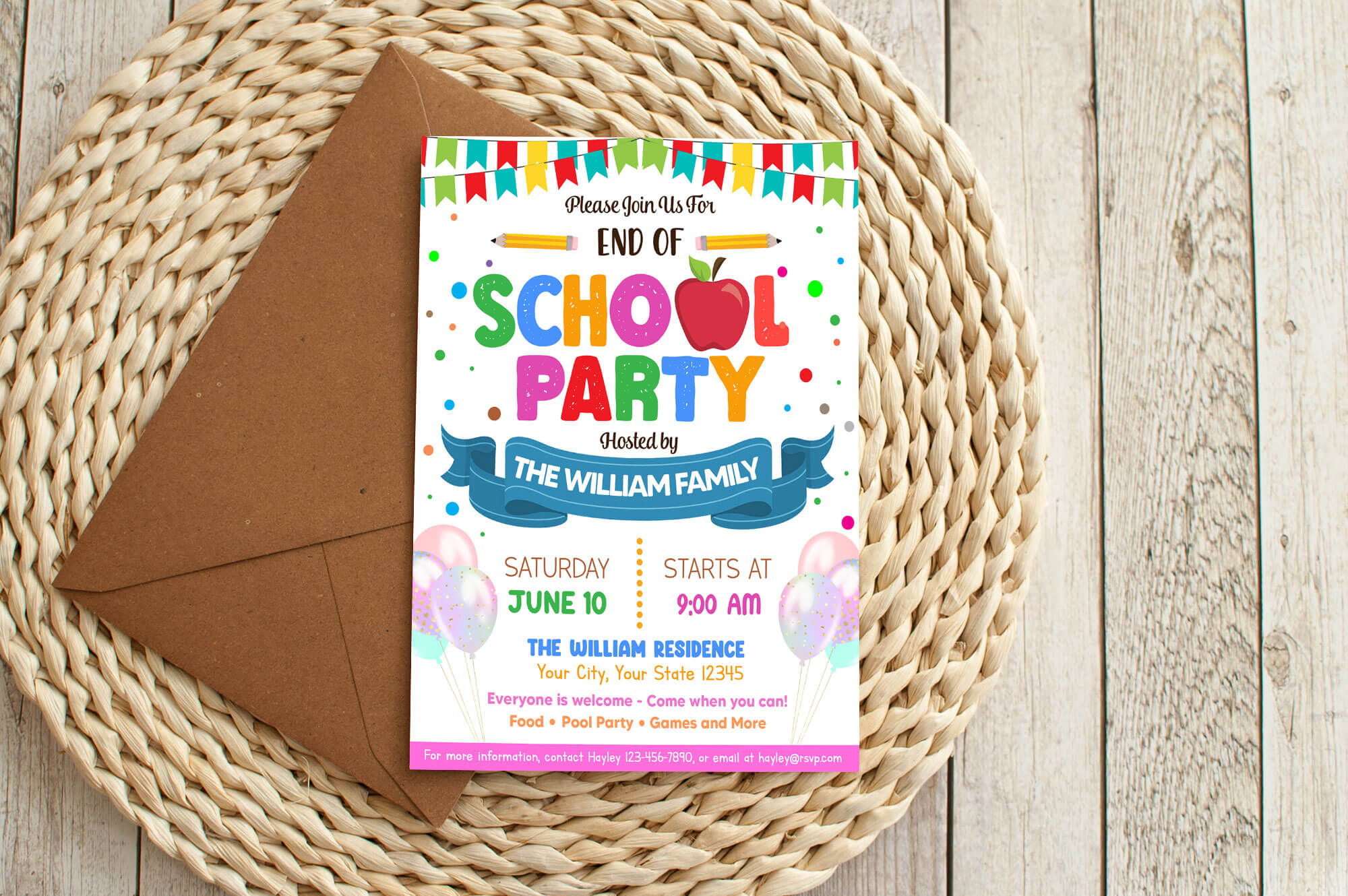 DIY End of School Party Invitation Template | End of School Year Summer ...