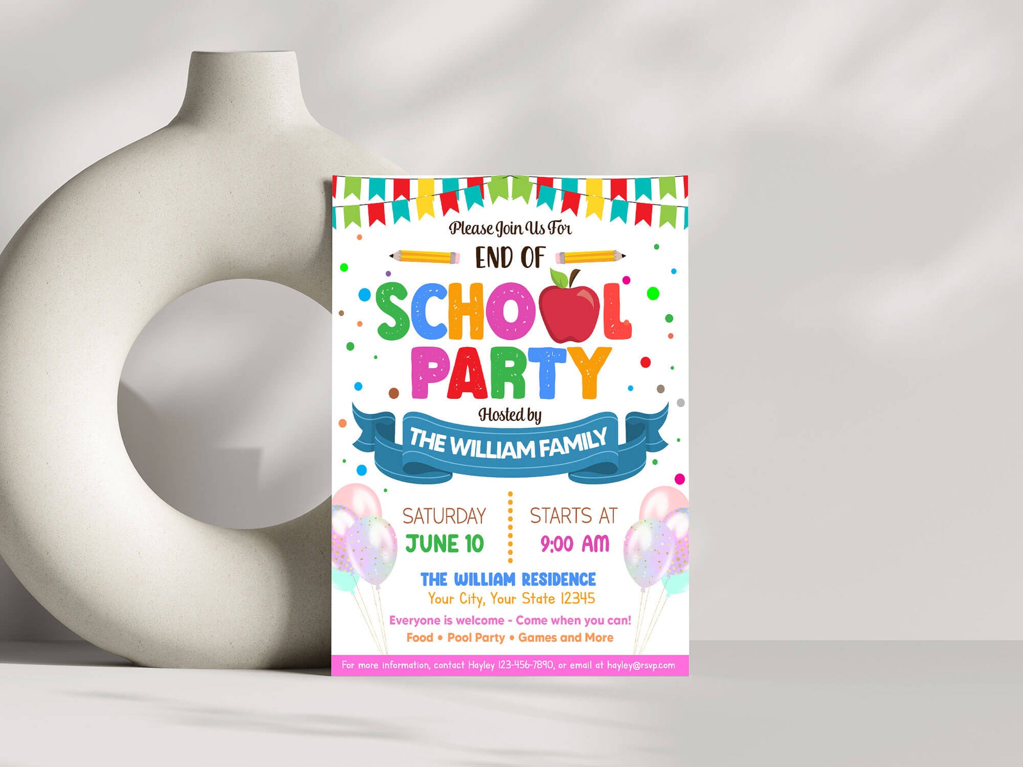 DIY End of School Party Invitation Template | End of School Year Summer ...