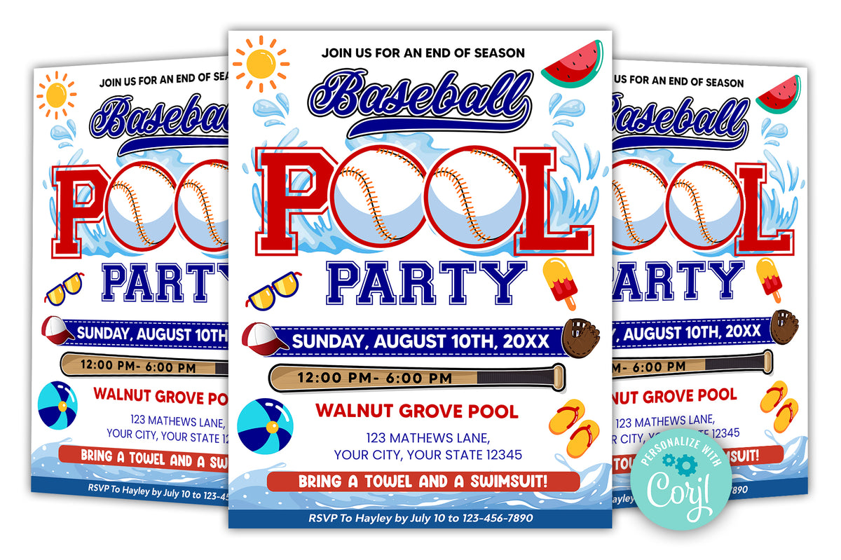 DIY End of Season Baseball Pool Party Flyer Template | Sports Pool ...