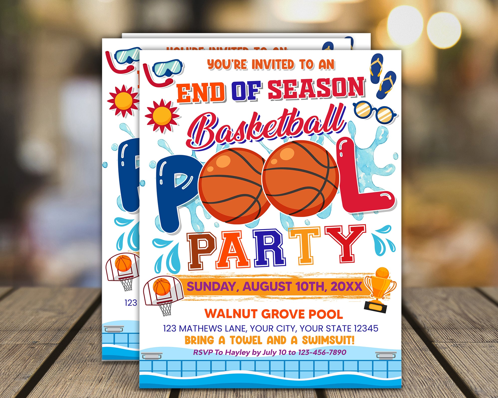 DIY End of Season Basketball Pool Party Flyer | Sport Pool Bash Party ...