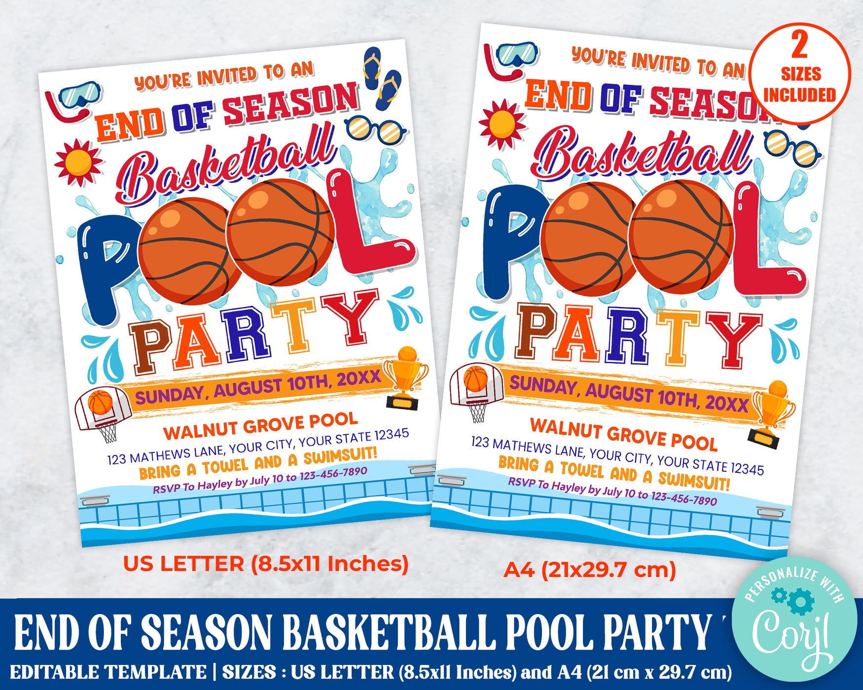 DIY End of Season Basketball Pool Party Flyer | Sport Pool Bash Party ...
