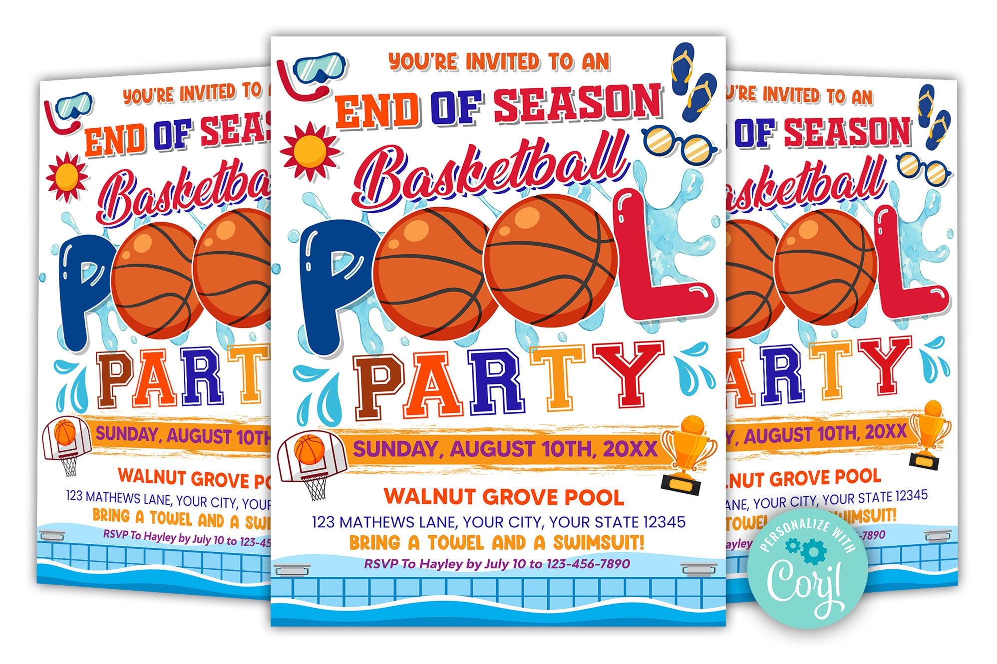 DIY End of Season Basketball Pool Party Flyer | Sport Pool Bash Party ...