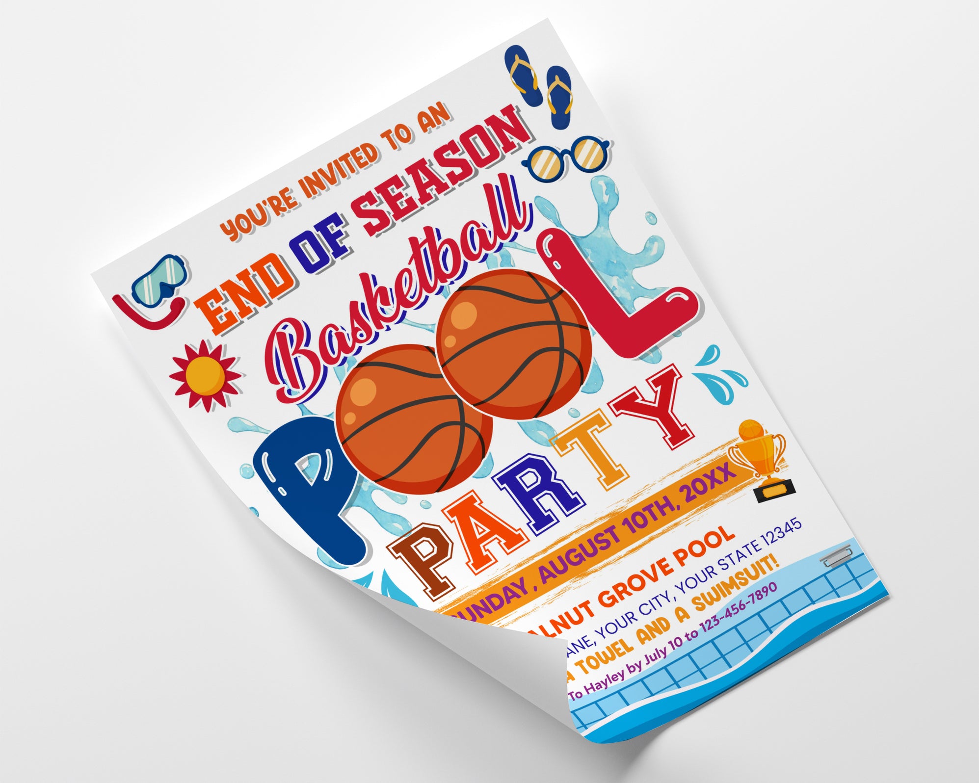 DIY End of Season Basketball Pool Party Flyer | Sport Pool Bash Party ...