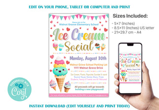 DIY Ice Cream Social Party Invite Template | Summer Ice Cream Party ...