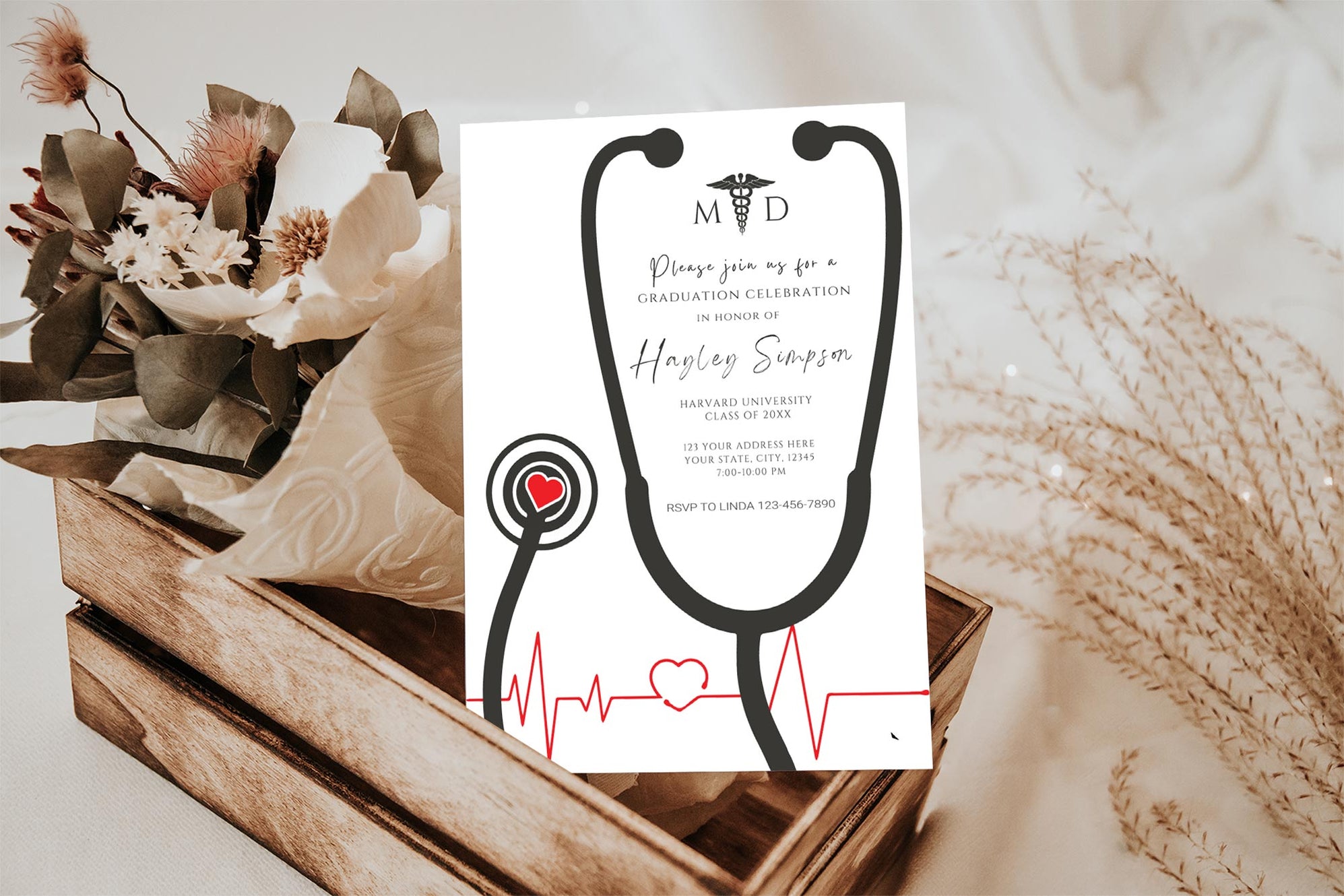 DIY Medical Graduation Invitation | Medical Doctor Grad Invite Template ...