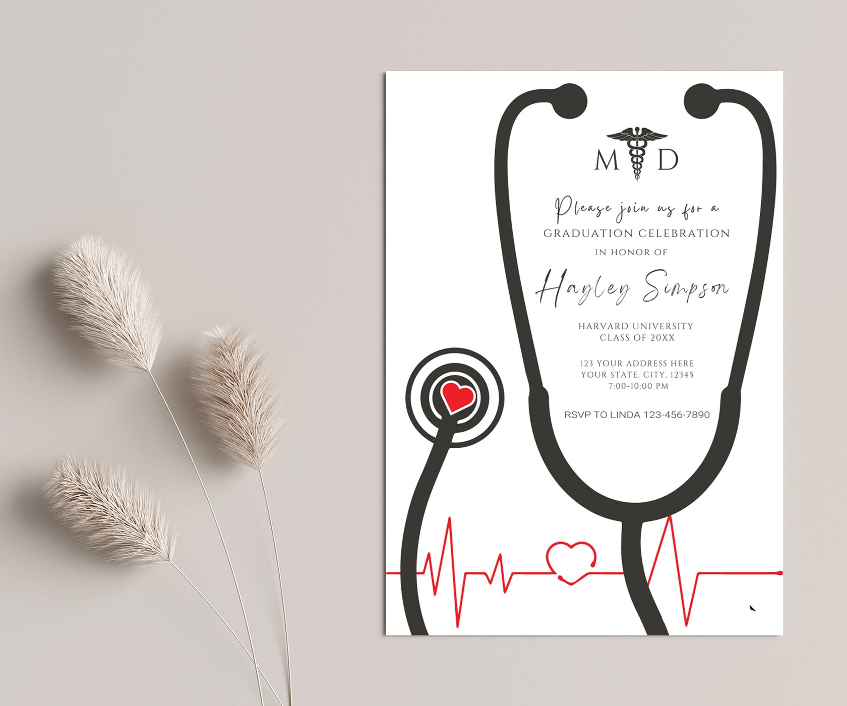 DIY Medical Graduation Invitation | Medical Doctor Grad Invite Template ...