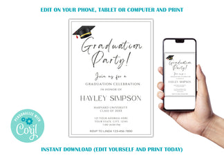 DIY Graduation Invitation Template Minimalist Style | Grad Party Invite ...