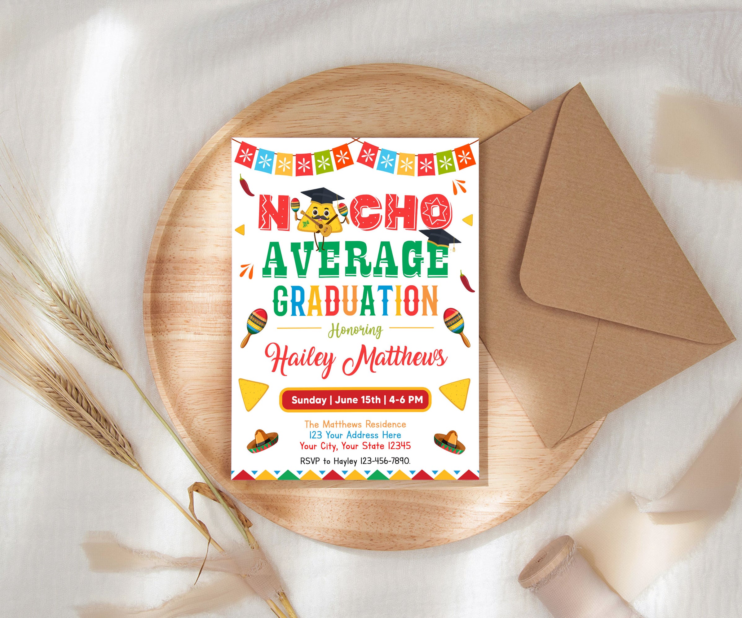 Customizable Nacho Average Graduation Invitation Template | Fiesta Grad ...