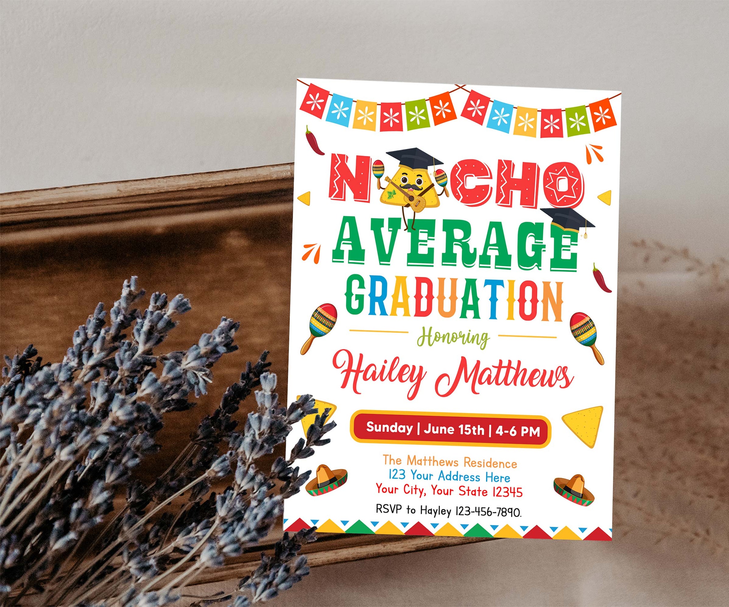 Customizable Nacho Average Graduation Invitation Template | Fiesta Grad ...