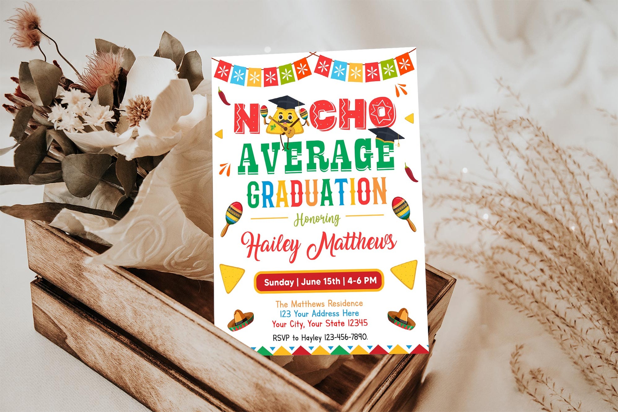 Customizable Nacho Average Graduation Invitation Template | Fiesta Grad ...