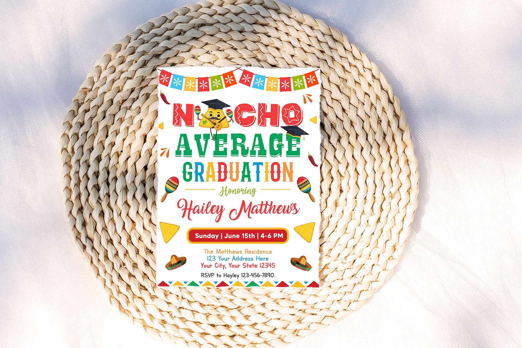 Customizable Nacho Average Graduation Invitation Template | Fiesta Grad ...