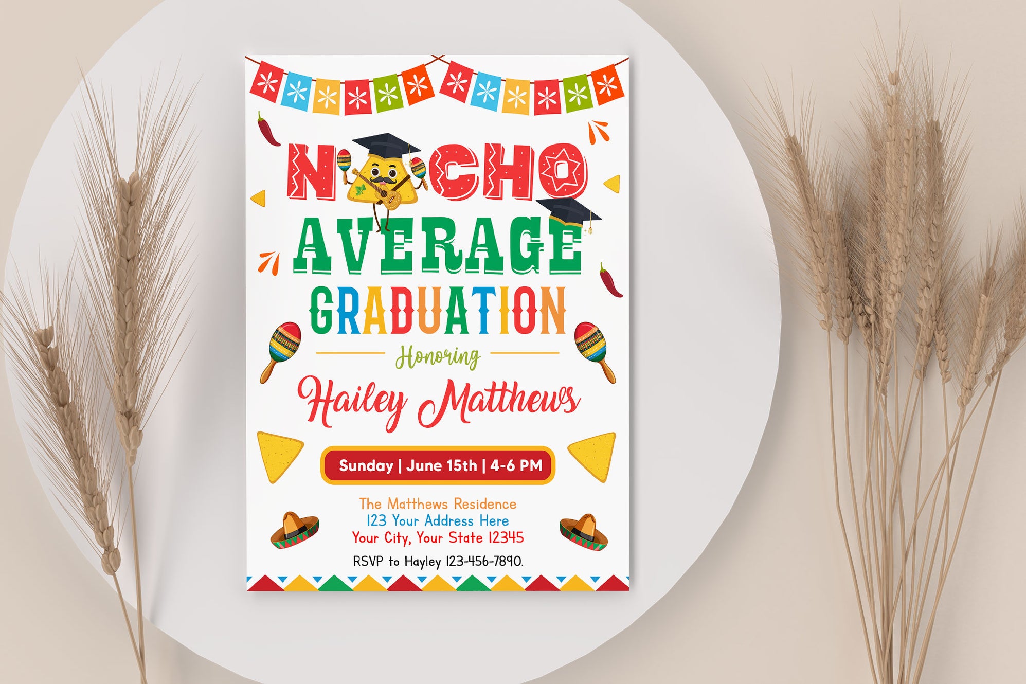 Customizable Nacho Average Graduation Invitation Template | Fiesta Grad ...