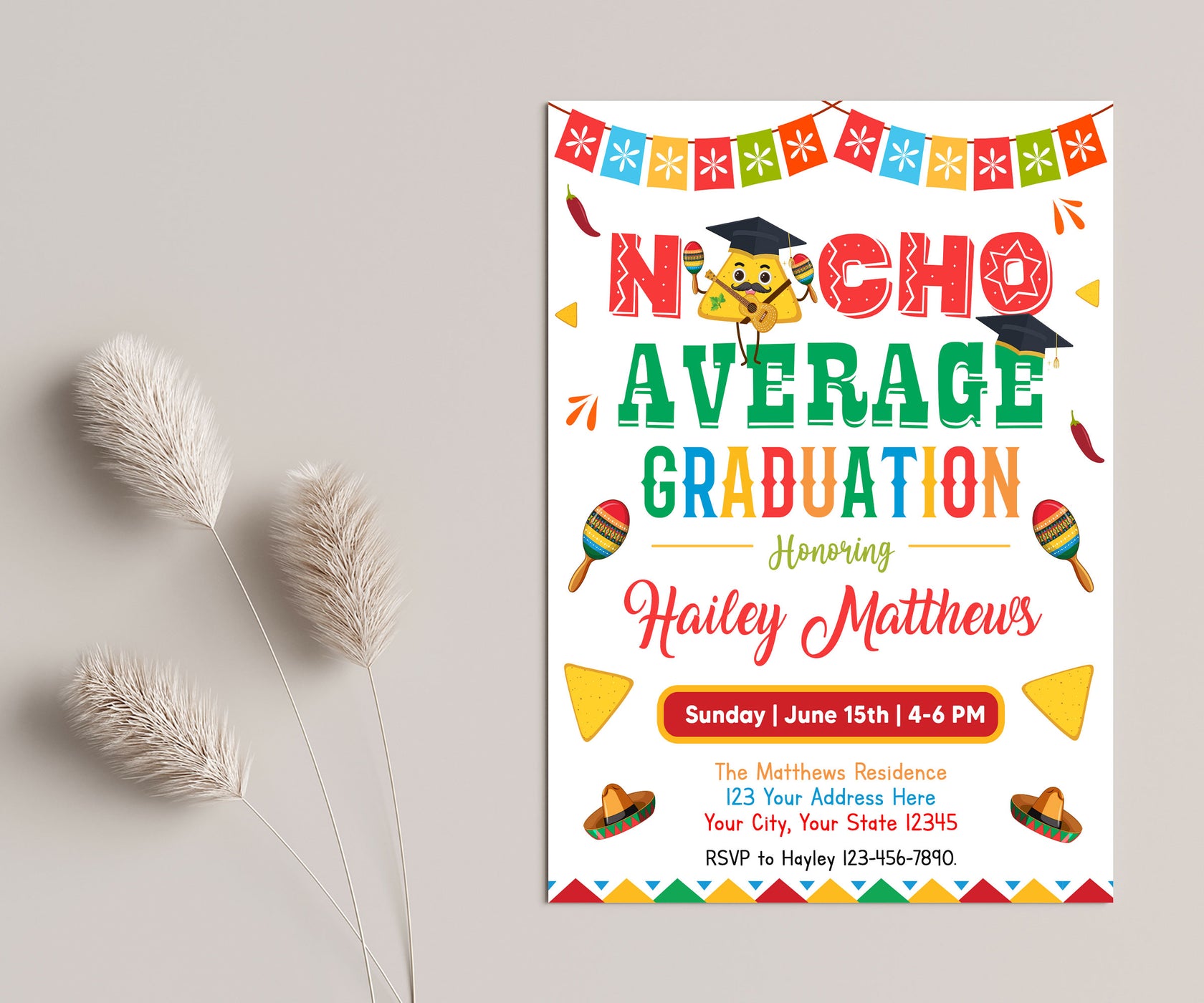 Customizable Nacho Average Graduation Invitation Template | Fiesta Grad ...