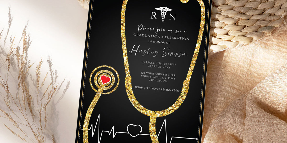 Nurse Graduation Invitation Template | Black and Gold Nursing Grad ...