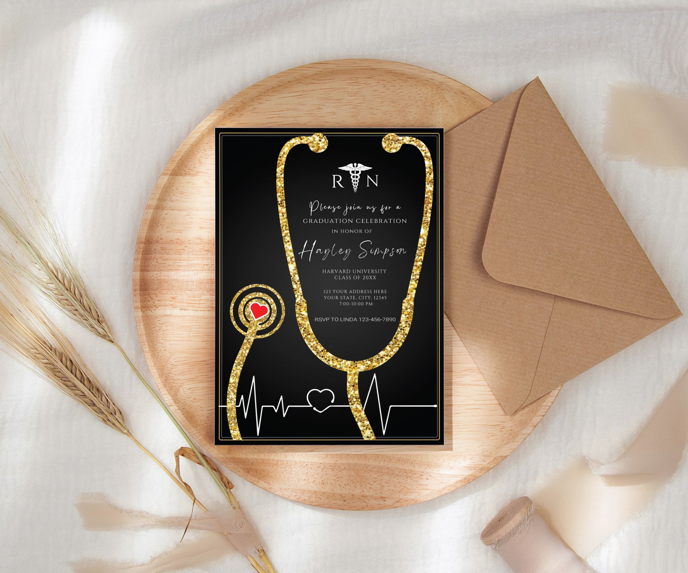 Nurse Graduation Invitation Template | Black and Gold Nursing Grad ...