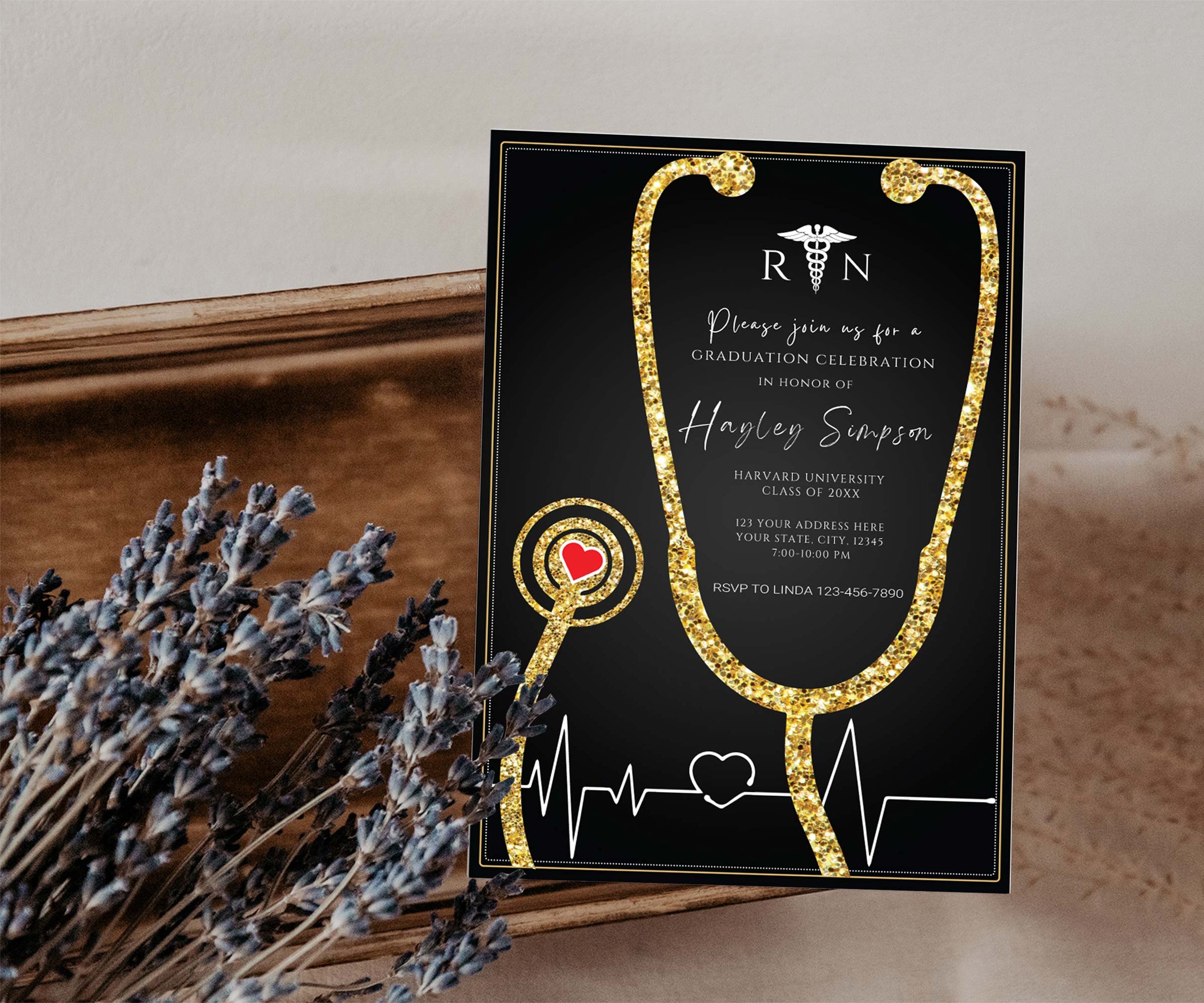 Nurse Graduation Invitation Template | Black and Gold Nursing Grad ...