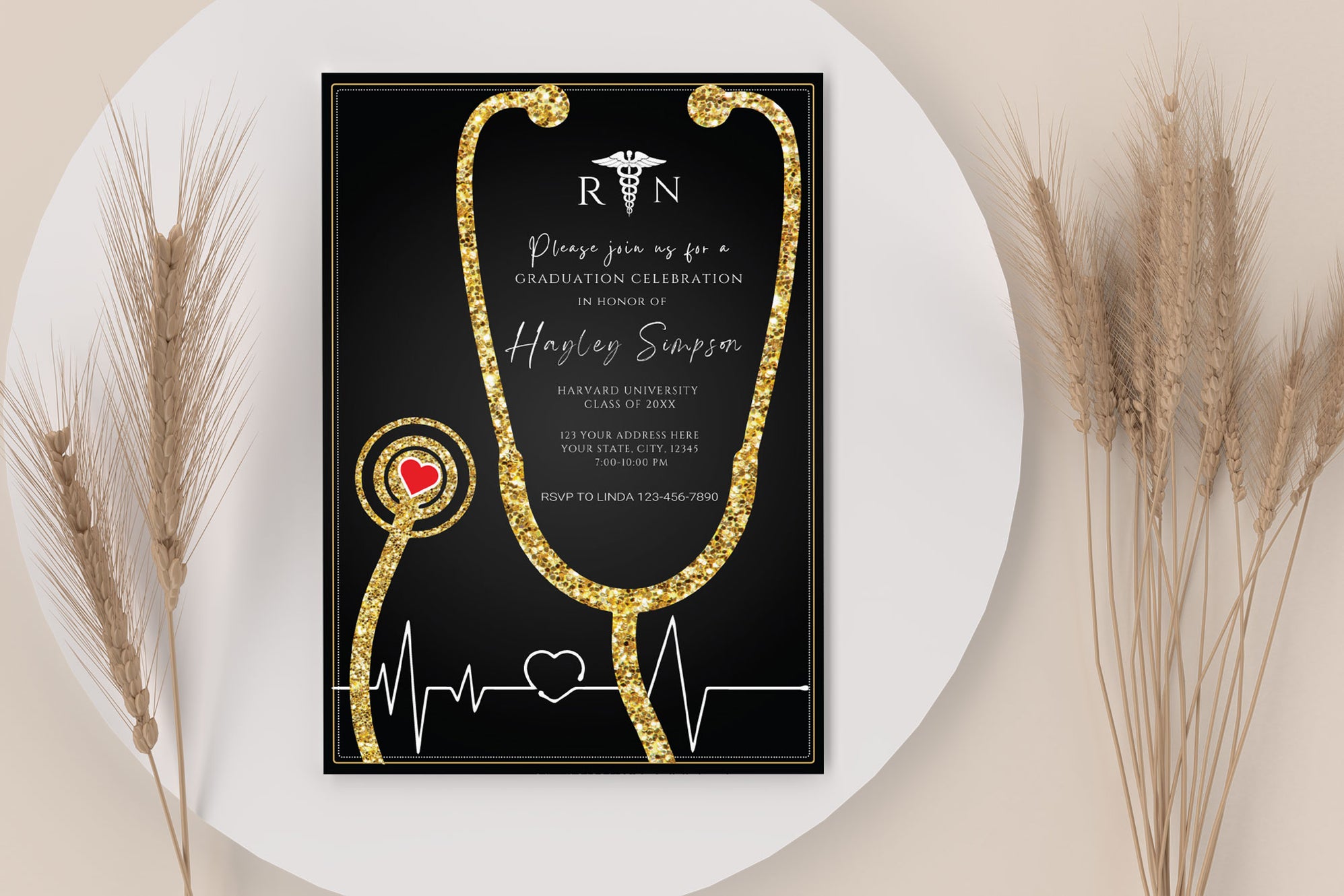Nurse Graduation Invitation Template | Black and Gold Nursing Grad ...