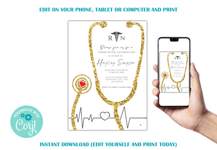Customizable Nurse Graduation Invitation Gold Design | Nursing Grad ...