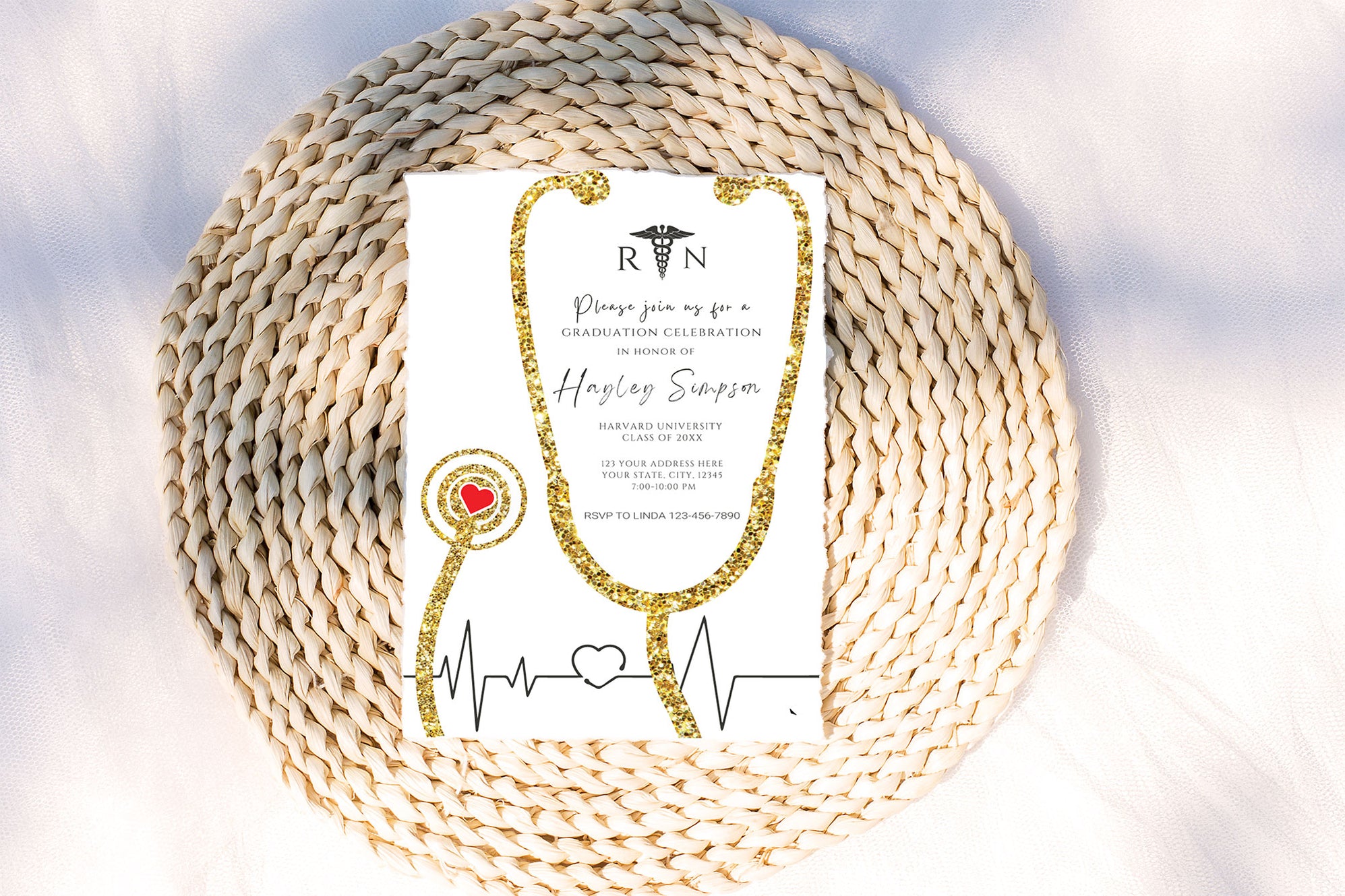 Customizable Nurse Graduation Invitation Gold Design | Nursing Grad ...