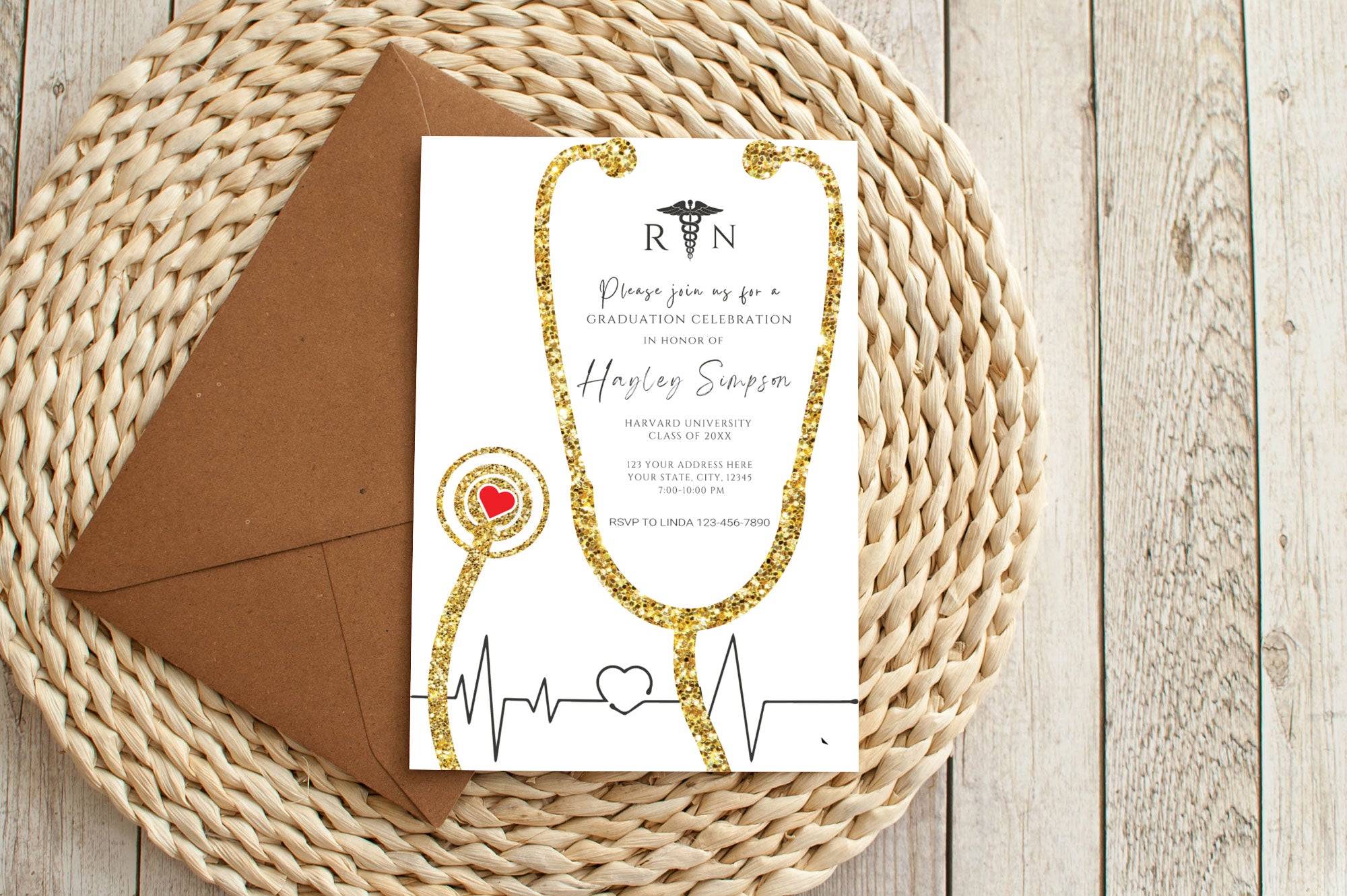 Customizable Nurse Graduation Invitation Gold Design | Nursing Grad ...