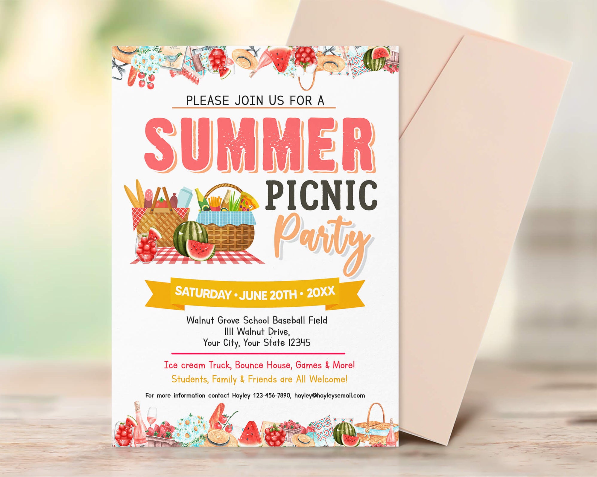 DIY Summer Picnic Party Invitation | Summer Event Picnic Invite ...