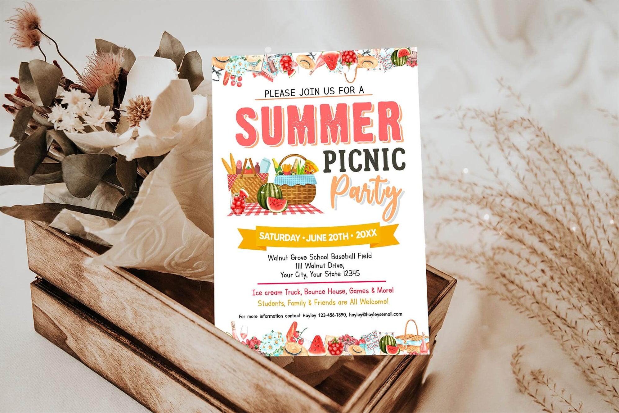 DIY Summer Picnic Party Invitation | Summer Event Picnic Invite ...