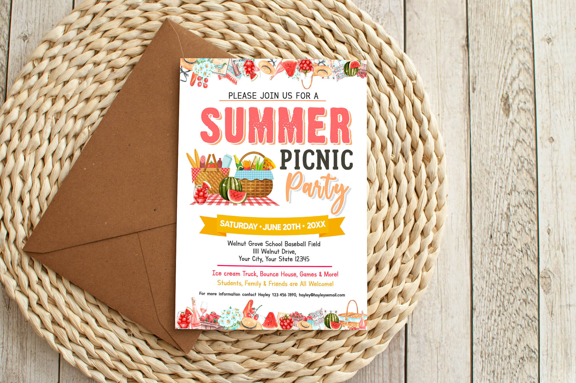 DIY Summer Picnic Party Invitation | Summer Event Picnic Invite ...