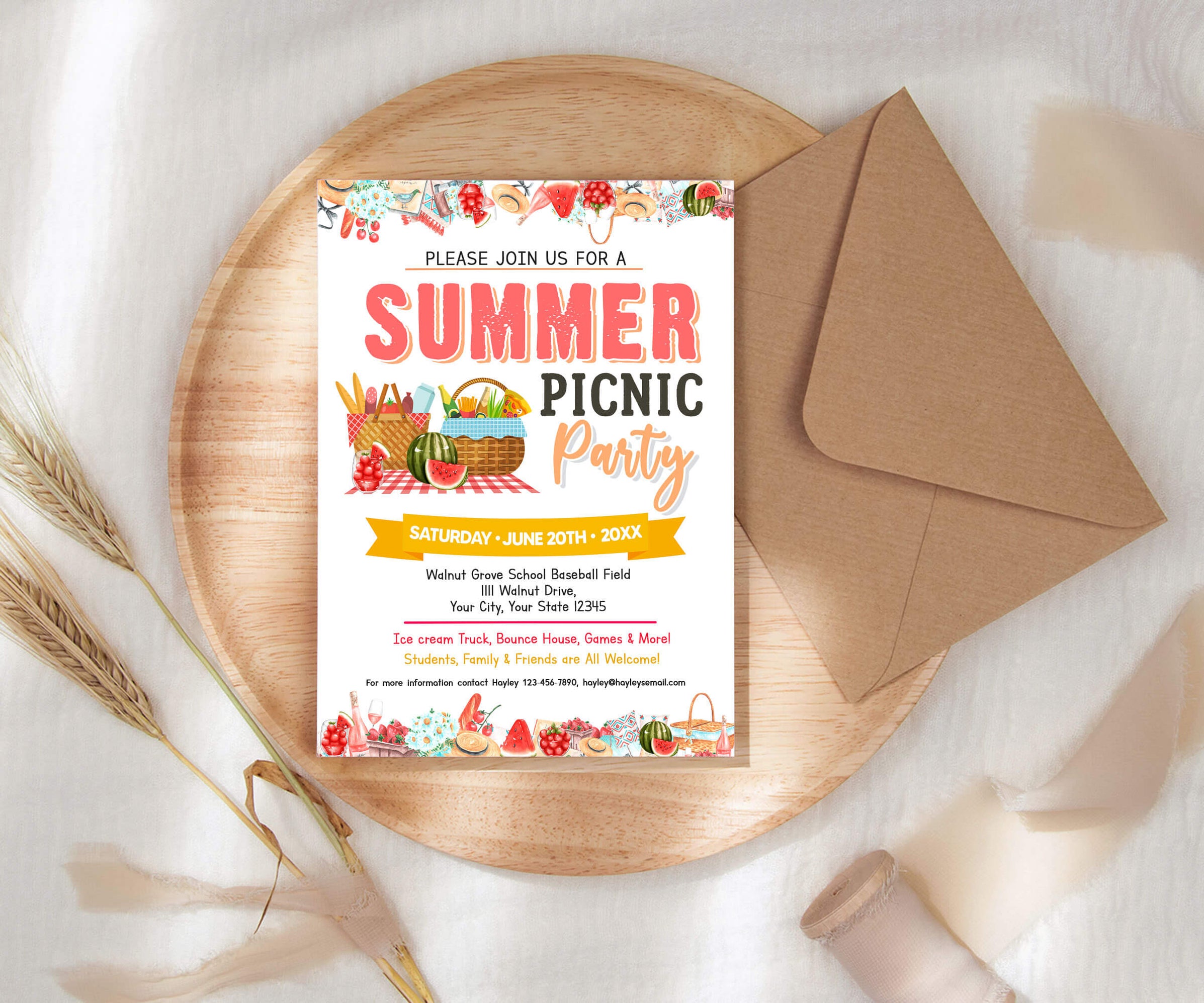 DIY Summer Picnic Party Invitation | Summer Event Picnic Invite ...
