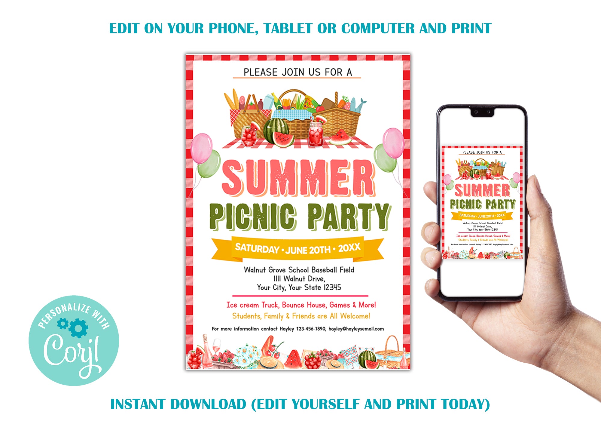 Customizable Summer Picnic Party Invitation Template | Summer Event ...