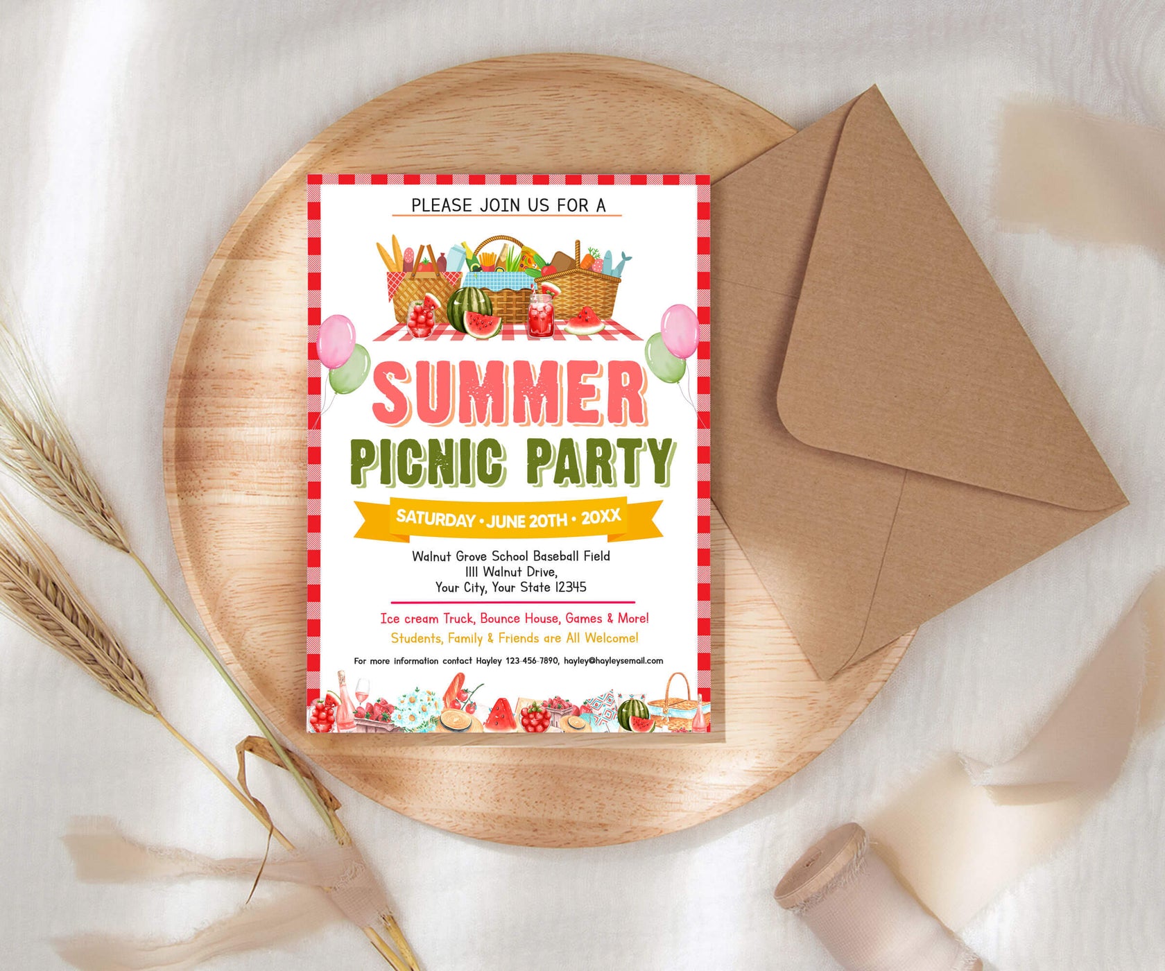 Customizable Summer Picnic Party Invitation Template | Summer Event ...